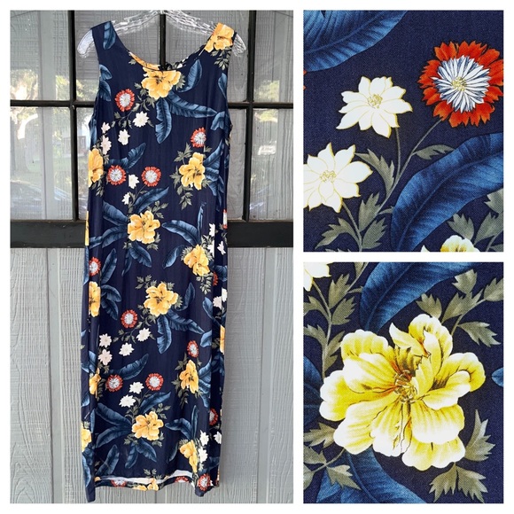 Ho Aloha | Dresses | Ho Aloha Maxi Dress Made In Hawaii Navy Blue ...